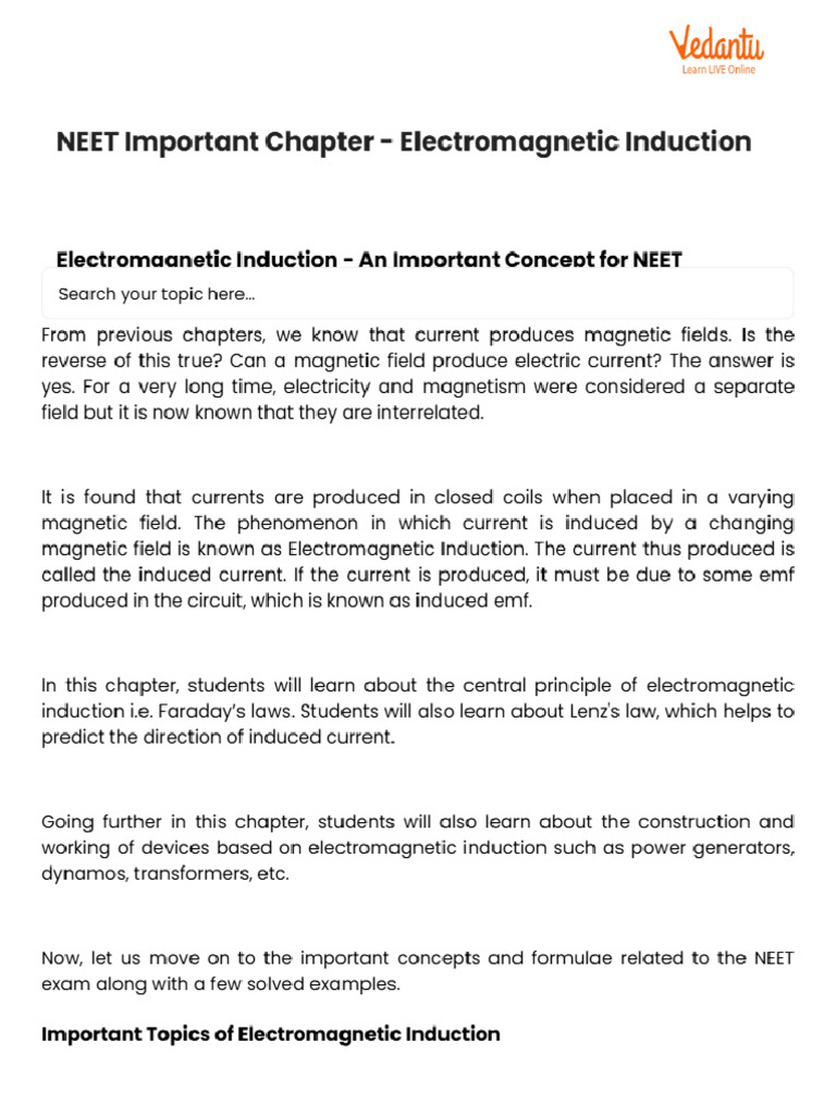NEET Important Chapter - Electromagnetic Induction | PDF