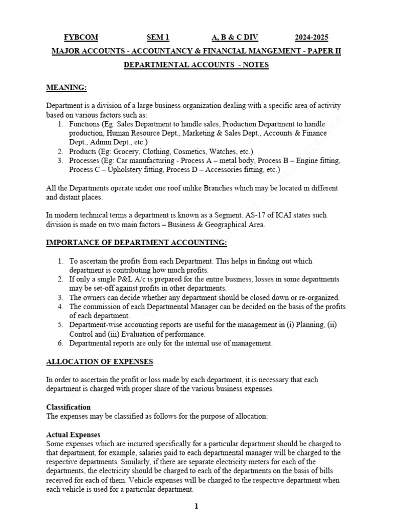 Departmental Accounts - Notes Revised (2024-2025) | PDF | Expense ...