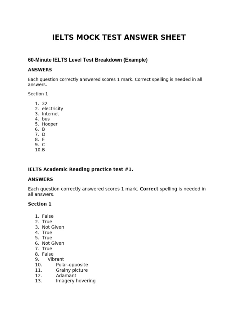 Ielts Mock Test Answer Sheet Pdf