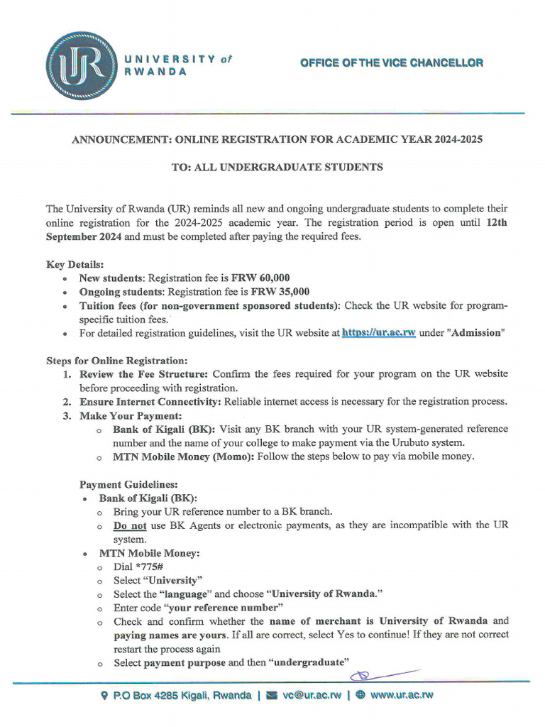 Registration Announcement All Students 29 August 2024 | PDF