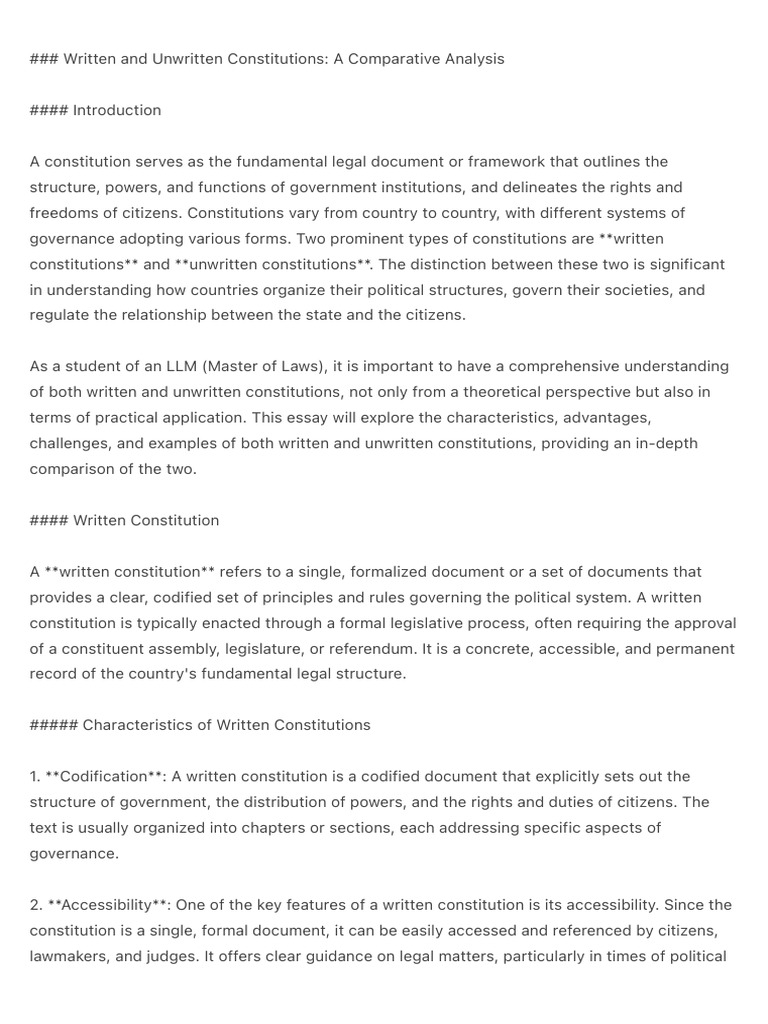Written and Unwritten Constitutions - A Comparative Analysis | PDF ...