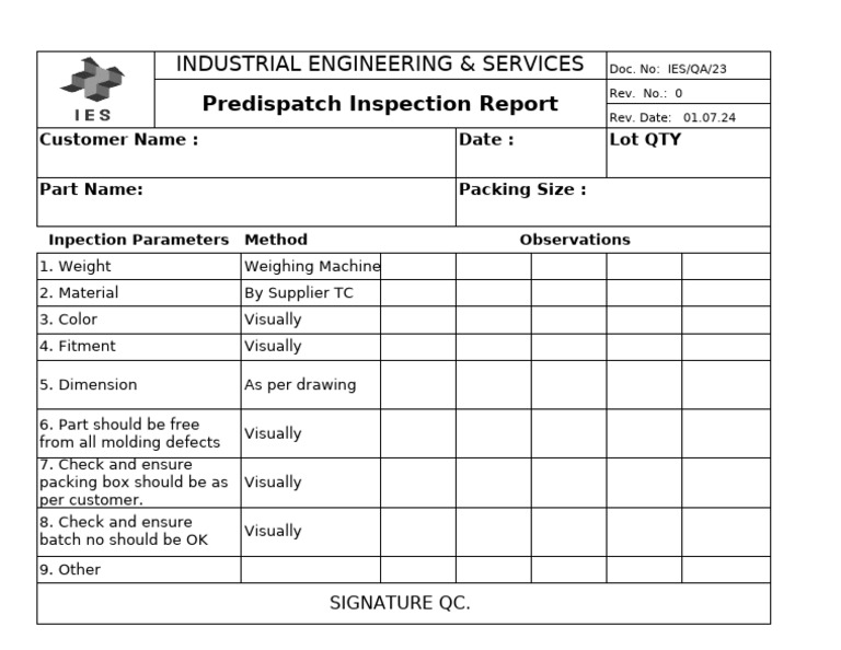 Predispatch Inspection Report Summary | PDF