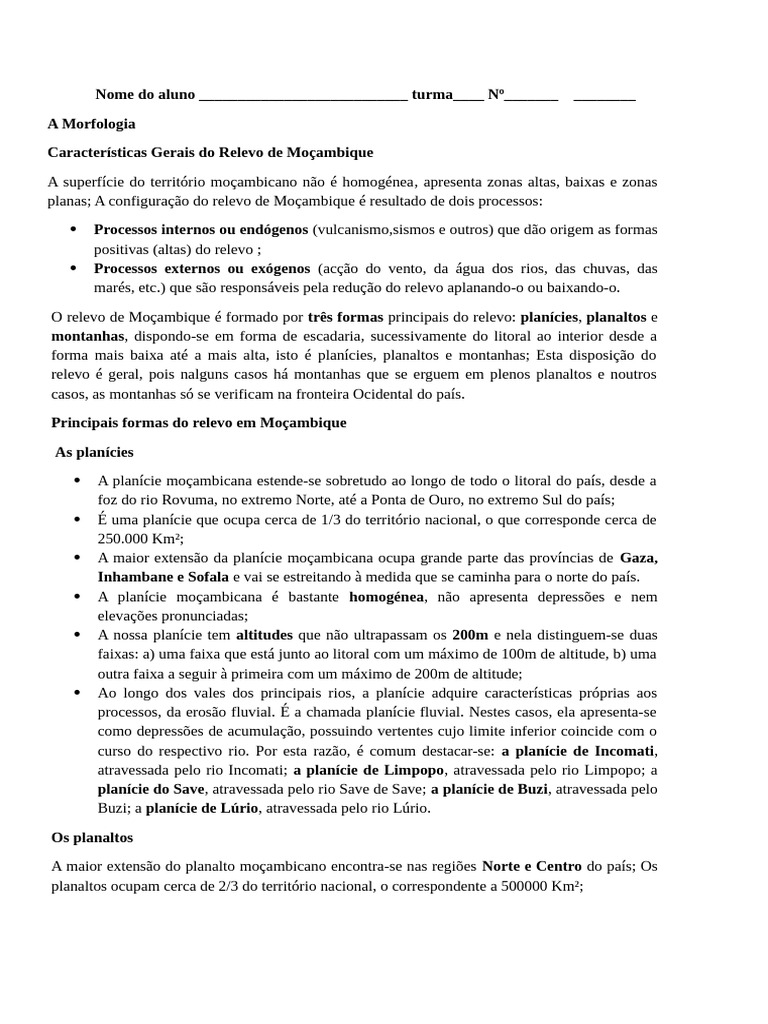 Relevo e Clima de Moçambique | PDF | Moçambique | Terreno
