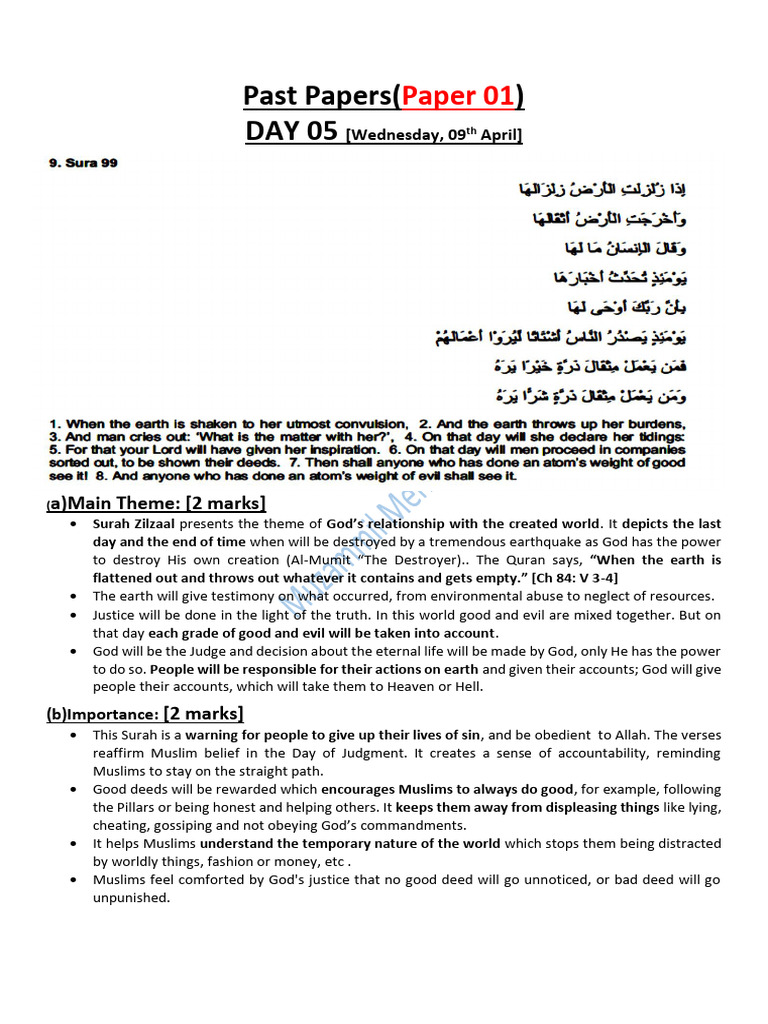 Paper 01 Day 05 PP 2025 | PDF | Muhammad | Prophets And Messengers In Islam