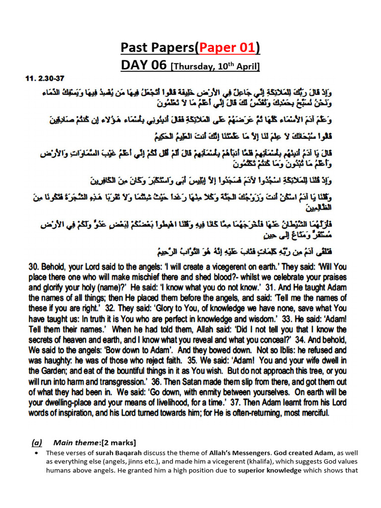 Paper 01 Day 06 PP 2025 | PDF | Muhammad | Prophets And Messengers In Islam