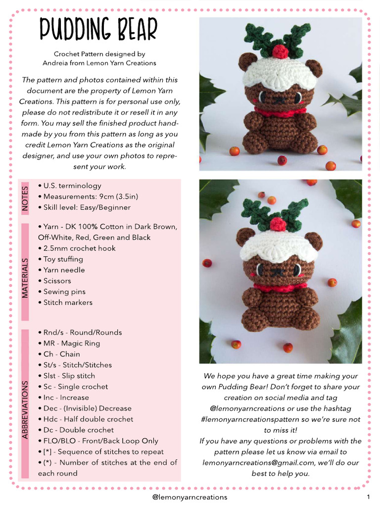 Easy Pudding Bear Crochet Pattern | PDF