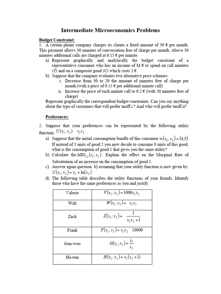 Microeconomics Practice Questions | PDF | Utility | Marginal Cost