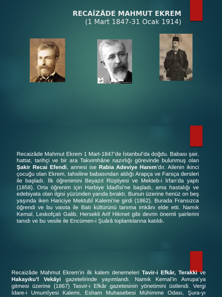 Recaizâde Mahmut Ekrem: (1 Mart 1847-31 Ocak 1914) | PDF