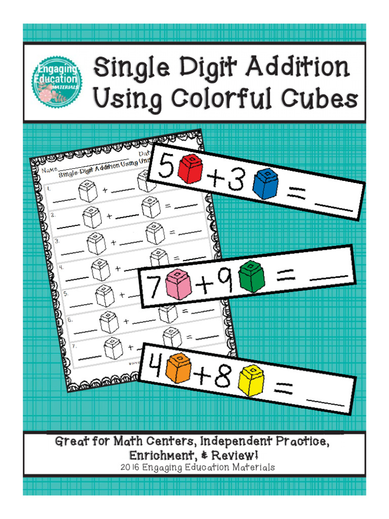 S Single Digit Addition Using Colorful Cubes: Great For Math Centers ...