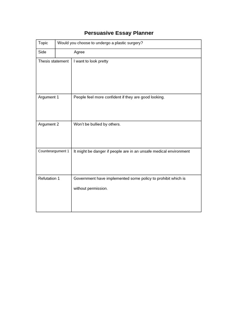 WS Persuasive Essay Planner TWC | PDF