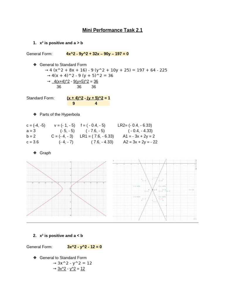 Hyperbola Standard Form Conversions | PDF