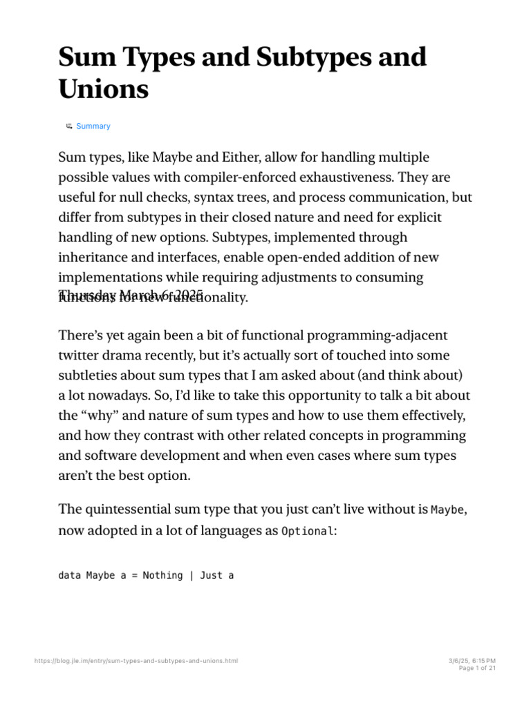 Sum Types and Subtypes and Unions in Code | PDF | Inheritance (Object Oriented Programming ...