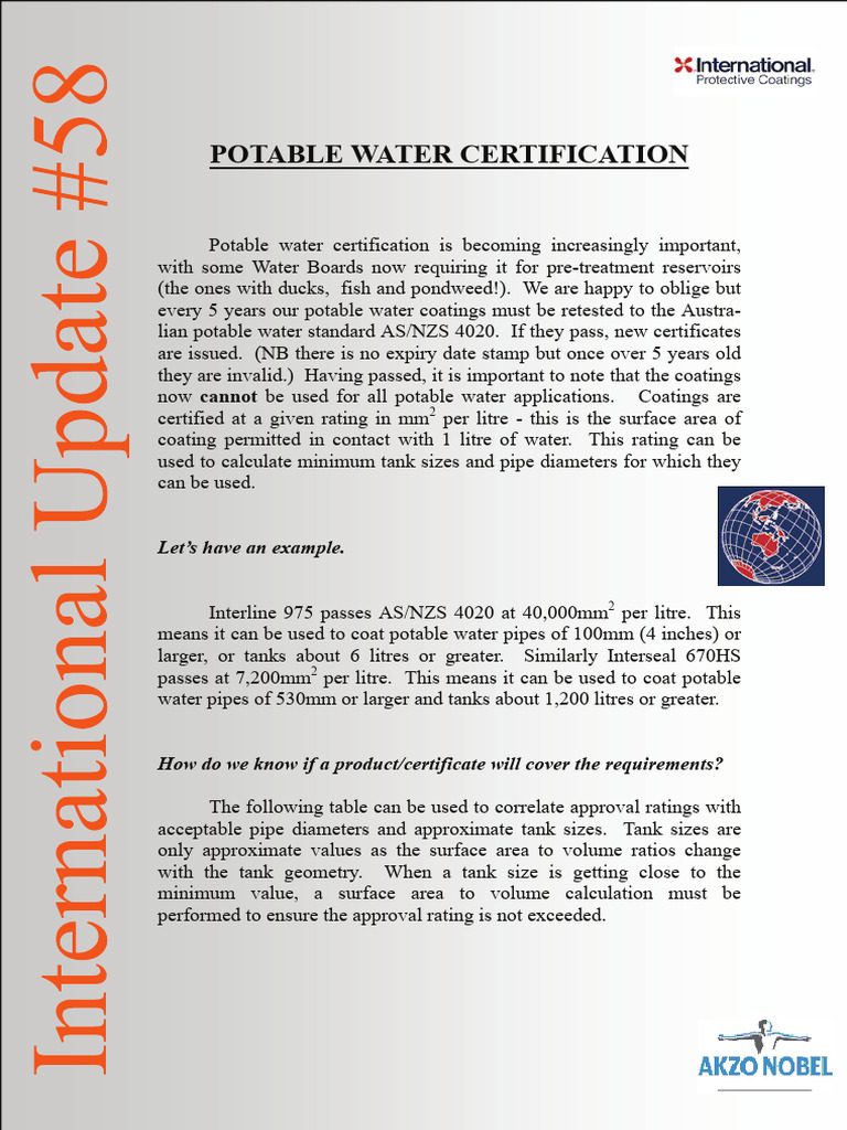 Interline 876 Potable Water Certification | PDF | Mechanical Engineering
