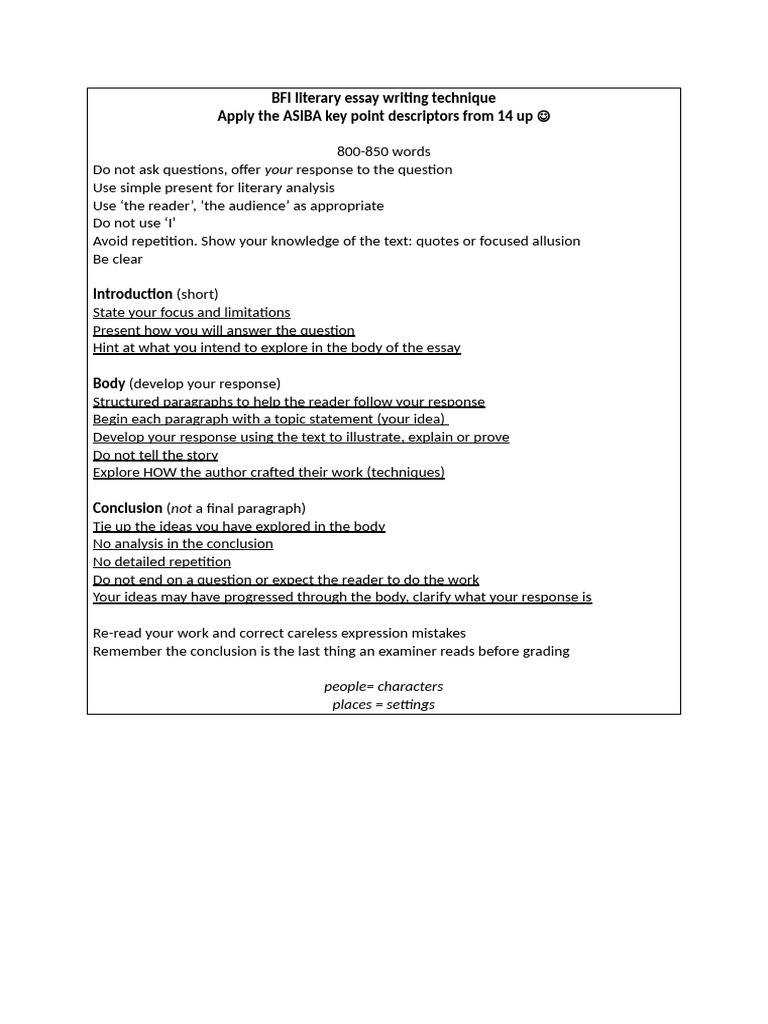 BFI Literary Essay Techniques | PDF
