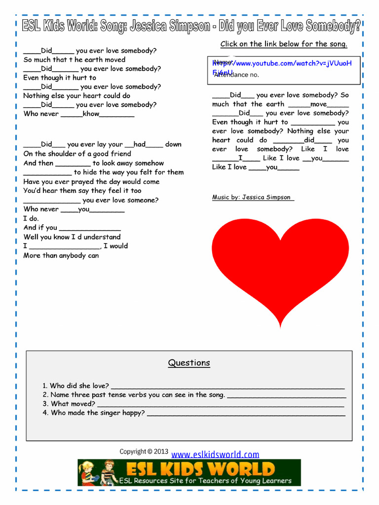 Did You Ever Love Somebody Past Simple Song Worksheet - PDF - 20250131 ...