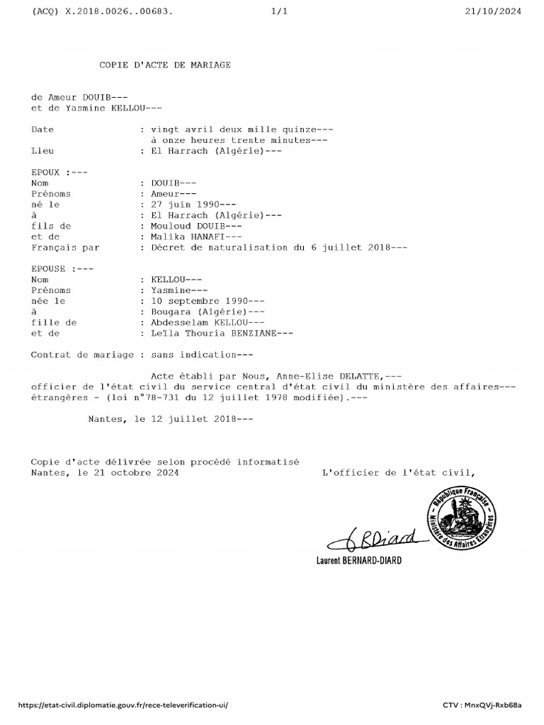 Acte de Mariage | PDF