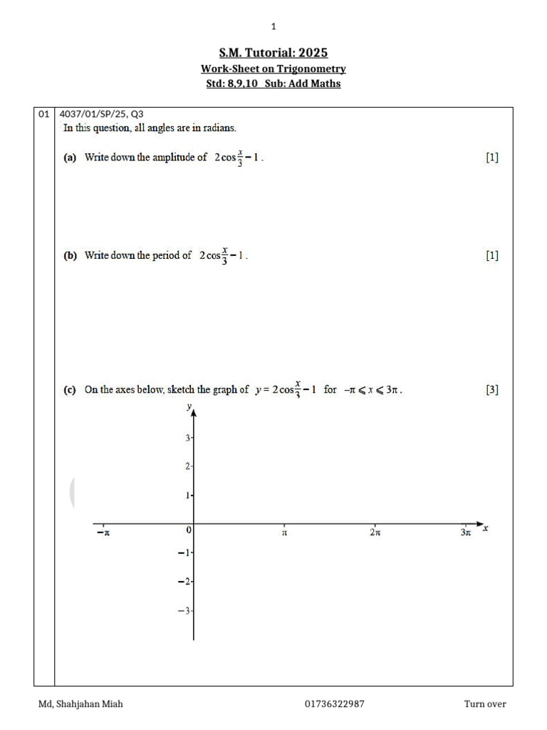 Trigonometry Worksheet for Grades 8-10 | PDF