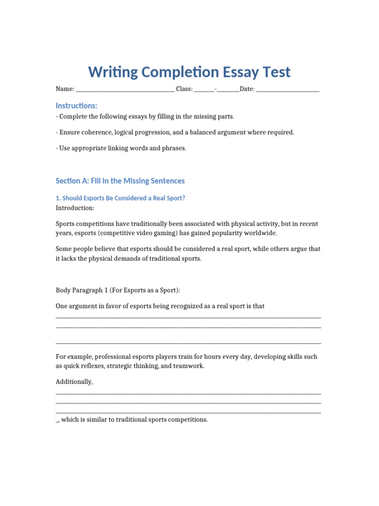 Writing Completion Essay Test | PDF | Climate Change | Environmental ...