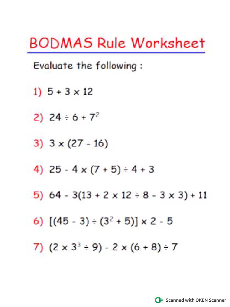 Bodmas Rule Practice Questions | PDF