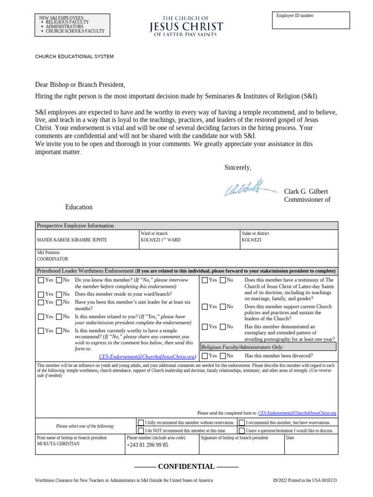 01 - International Endorsement Form - S&I FACULTY - 03.29.22 | PDF | Latter Day Saint ...