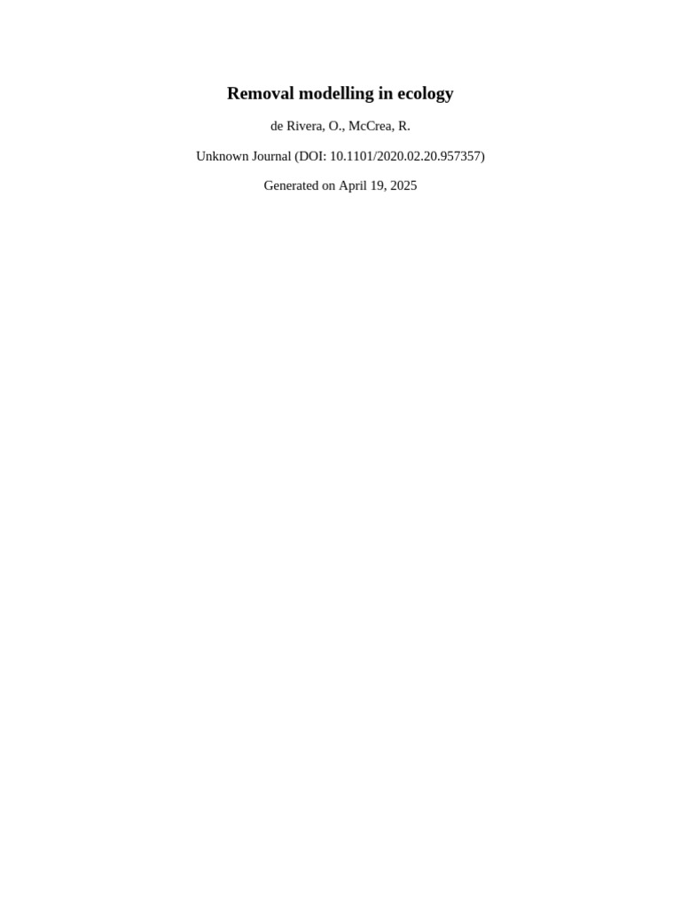 Removal Modelling in Ecology | PDF | Data | Ecology