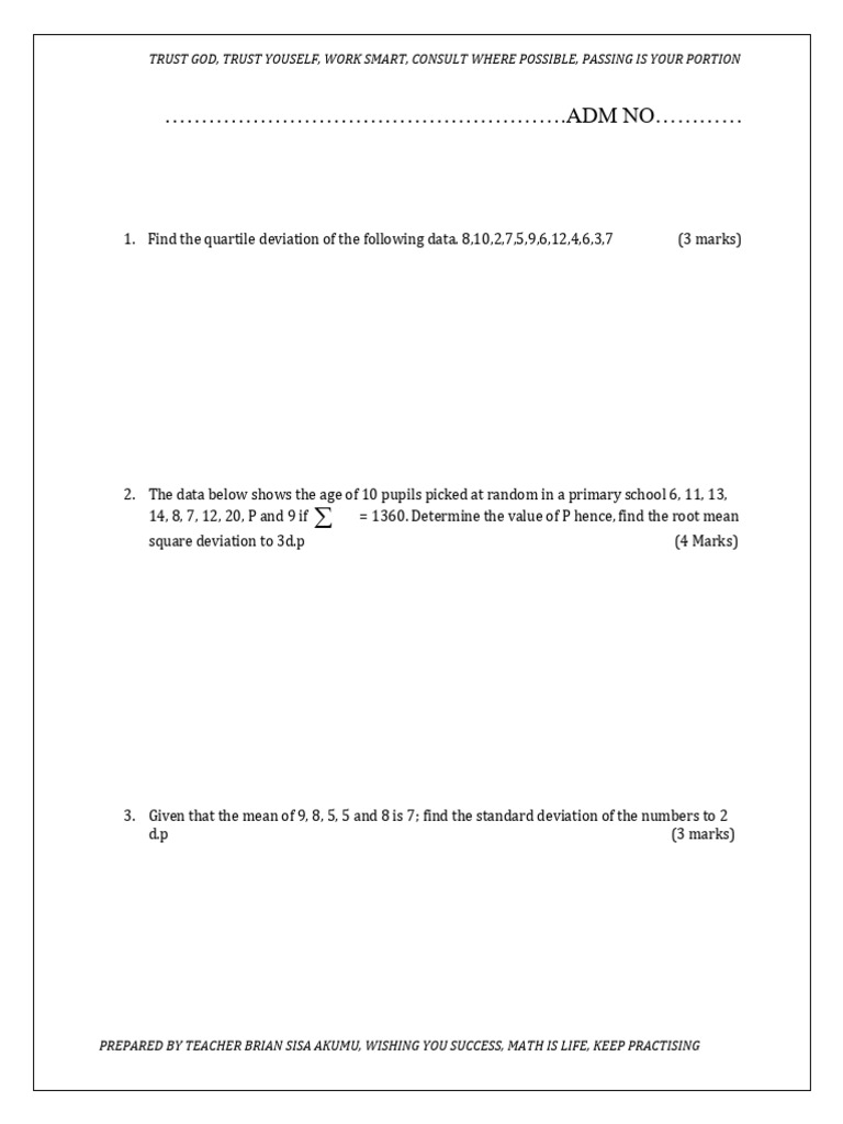 Kcse Revision Statistic 11 | PDF | Mean | Quartile