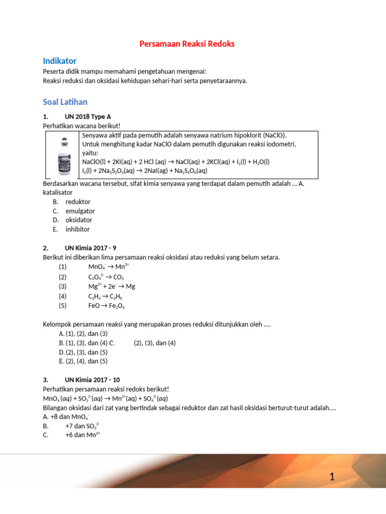 Persamaan Reaksi Redoks Sel Elektrokimia | PDF