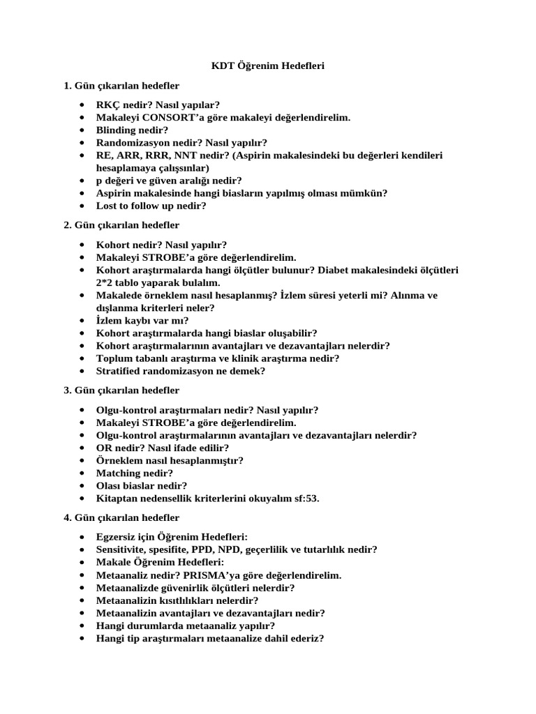 Öğrenim Hedefleri KDT | PDF