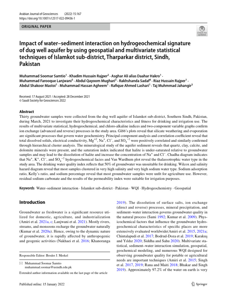 Impact of water–sediment interaction on hydrogeochemical signature ...