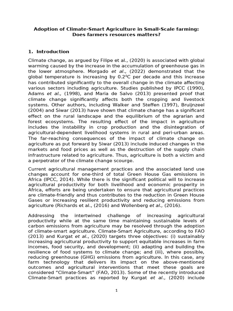 ADOPTION OF CSA PAPER 5012023 | PDF | Agriculture | Smallholding