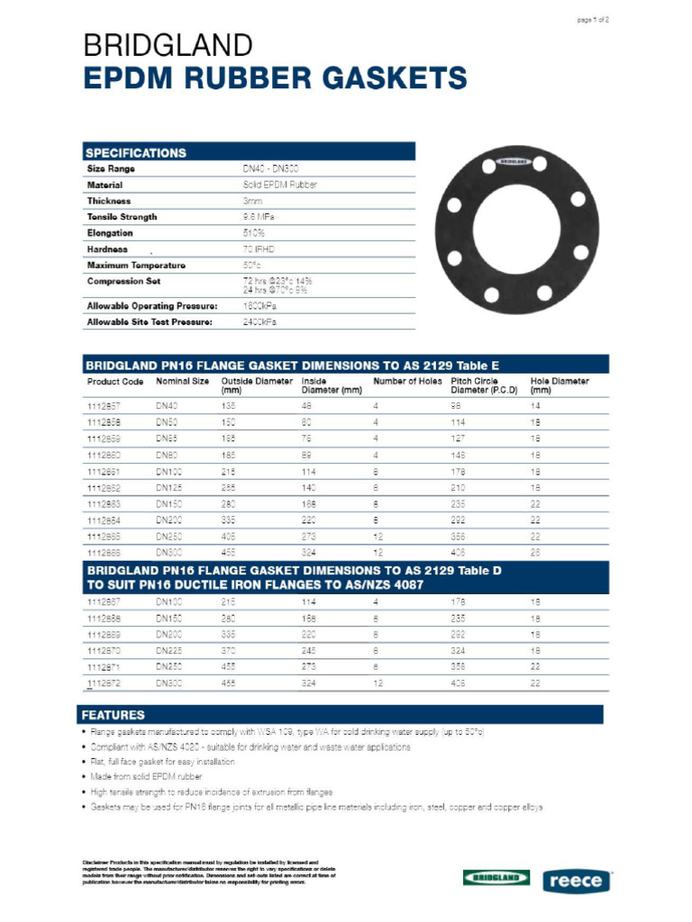 EPDM Rubber Gasket - Datasheet | PDF