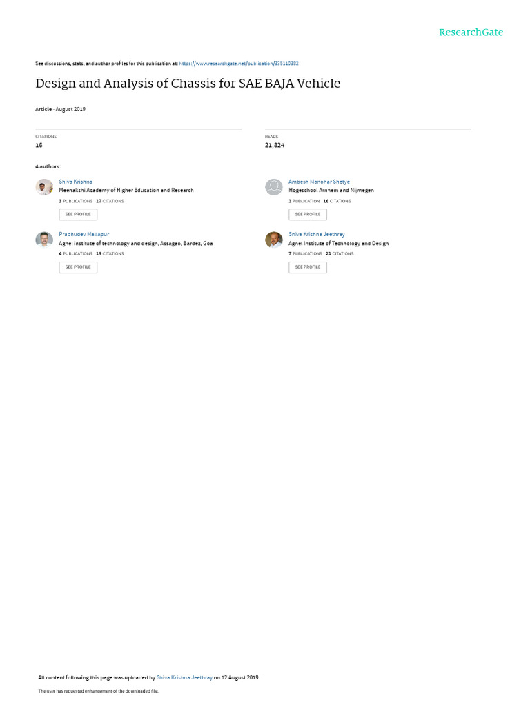 Design and Analysis of Chassis For SAE BAJA Vehicle: August 2019 | PDF ...