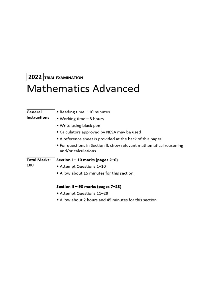2022 Advanced Mathematics Trial Exam | PDF | Integral | Interest