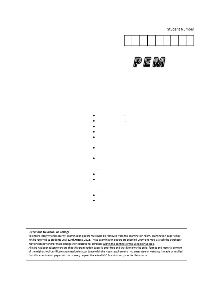 PEM 2022 Mathematics Advanced Trial HSC Examination Paper | PDF