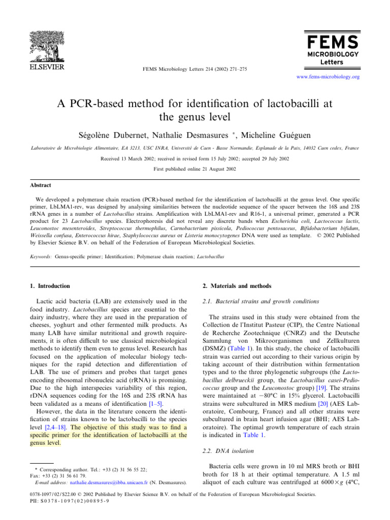 PCR Method for Lactobacillus Detection | PDF | Lactobacillus ...