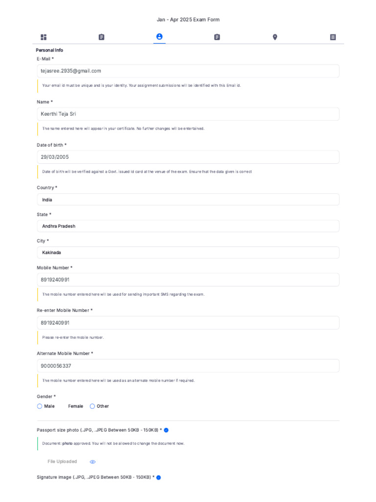 Exam Profile - Personal Details | PDF