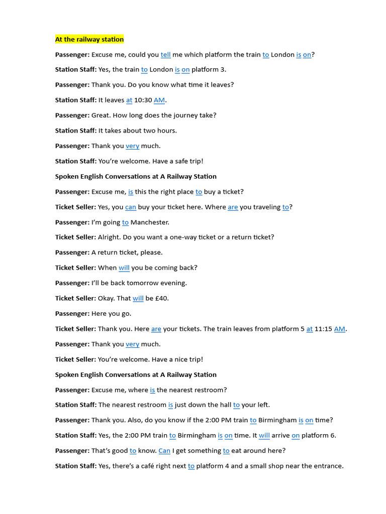 Conversations at the Railway Station | PDF | Train Station | Passenger ...