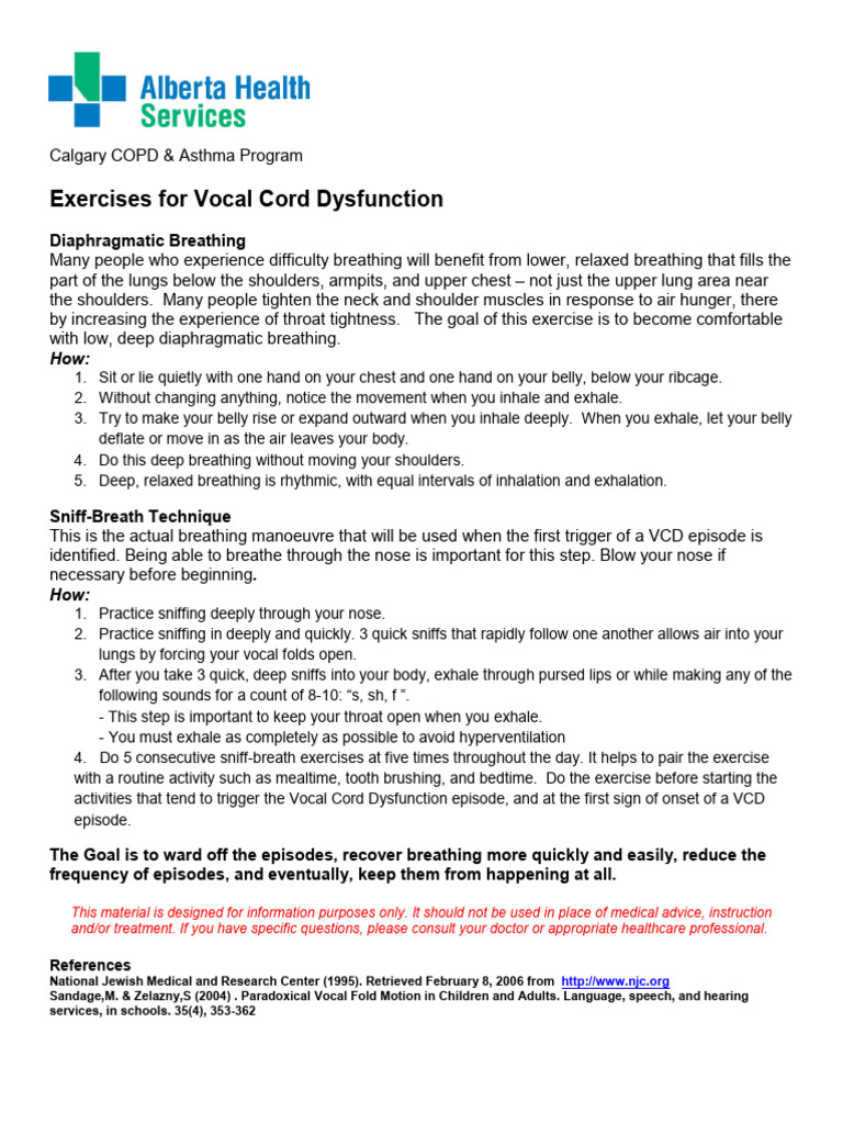 Breathing Exercises for Vocal Cord Dysfunction | PDF | Breathing ...