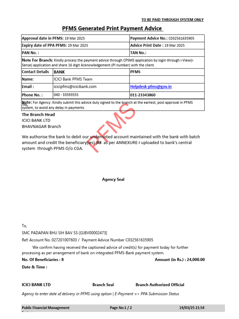 PFMS Payment Advice C032561635905 | PDF | Business | Service Industries