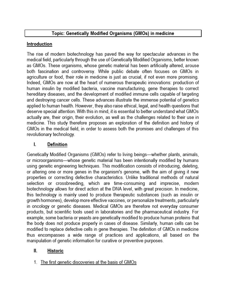 GMOs in Medicine: Advances and Ethics | PDF | Genetically Modified ...