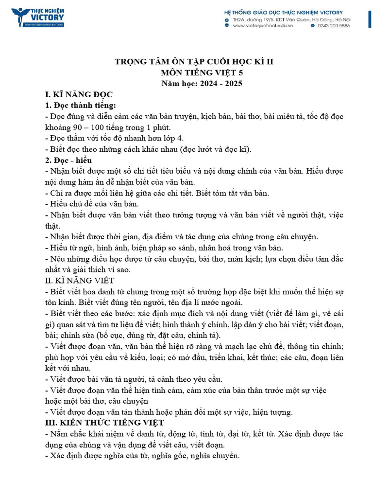 TV5 - Trọng Tâm Vàđề Cương Ôn Tập Học Kì II | PDF