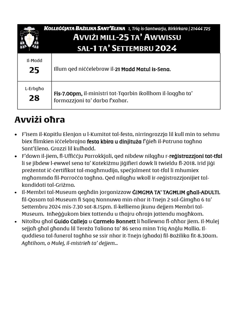 Avvizi 1 Ta' Settembru 2024 | PDF