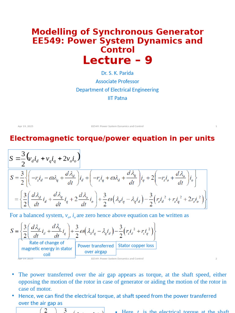 Lecture - 9 - Modelling of Synchronous Generator-1 | PDF | Electricity ...
