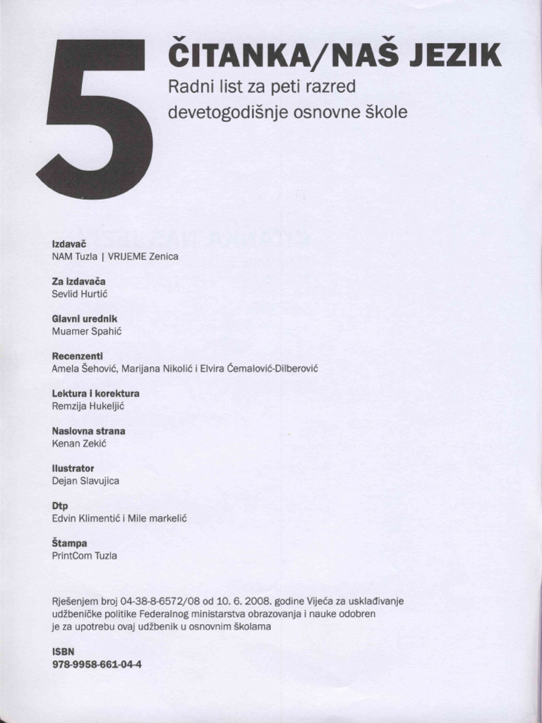 Citanka Nas Jezik RADNI LIST za peti razred devetogodišnje škole | PDF