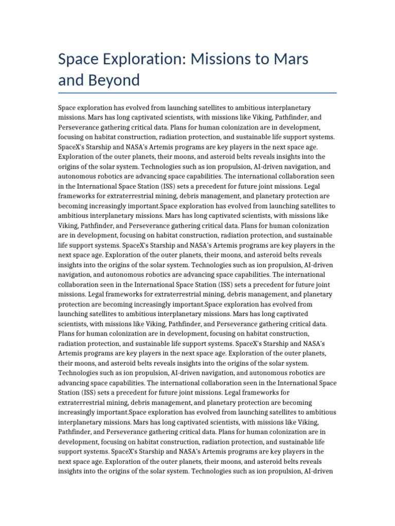 Mars Missions and Future Space Exploration | PDF | Space Exploration | Nasa