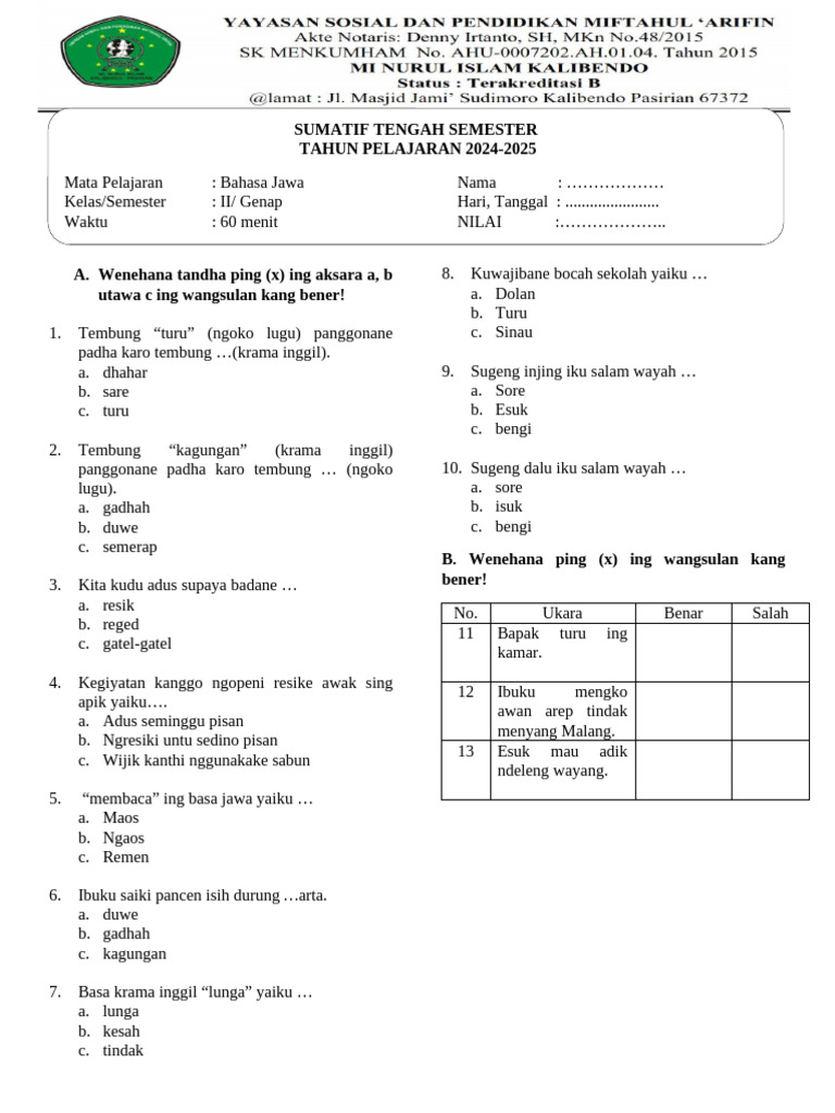 STS B Jawa Kls 1,2,3 | PDF