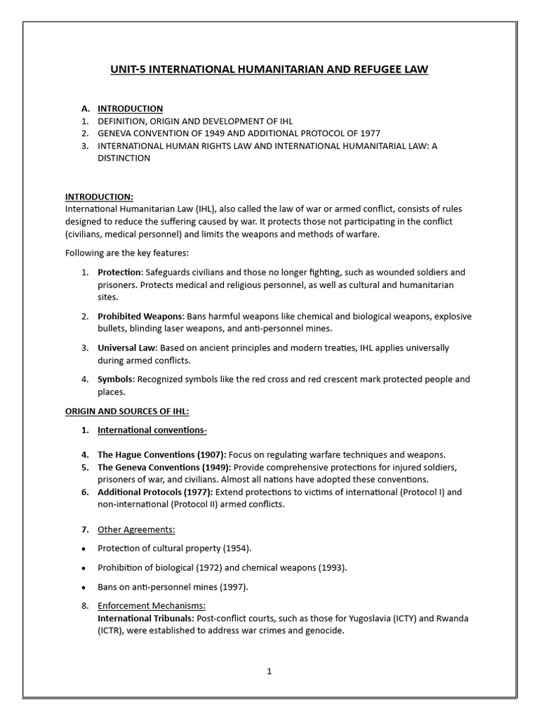 PIL (Unit 5) Introduction To IHL | PDF | International Humanitarian Law | Law Of War