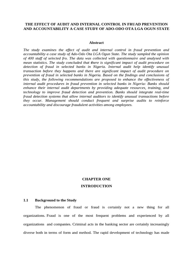The Effect of Audit and Internal Control in Fruad Prevention and Accountability A Case Study of ...