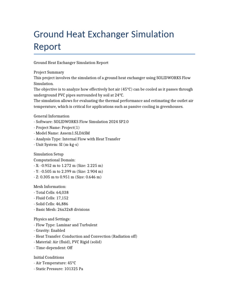 Ground Heat Exchanger Report | PDF | Heat Transfer | Fluid Dynamics