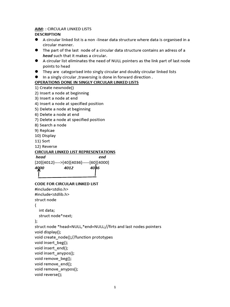 Circular Linked Lists Explained | PDF | Computer Science | Algorithms And Data Structures
